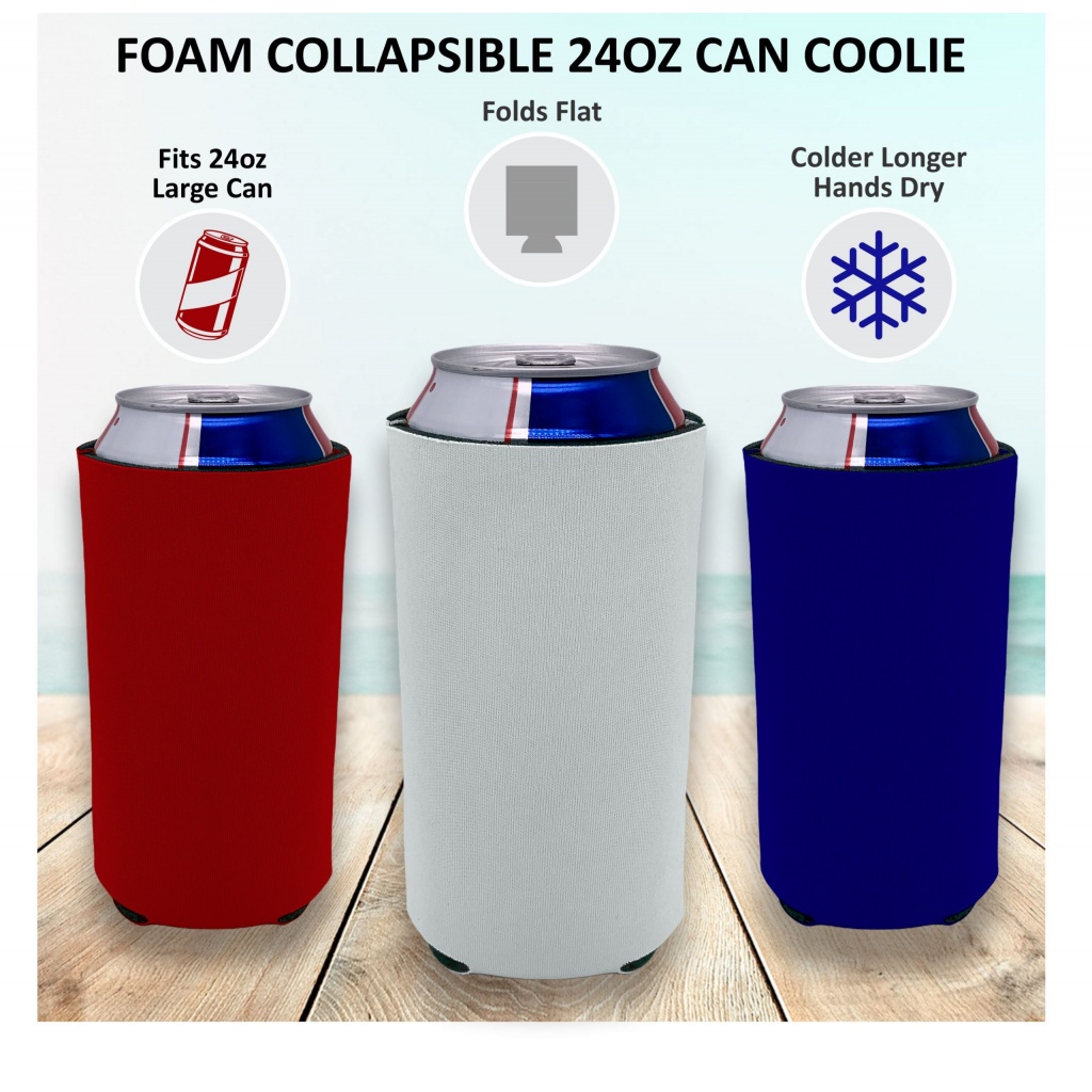 Blank Foam Collapsible 24 oz. Can Coolie – Made in USA – Wholesale Coolies